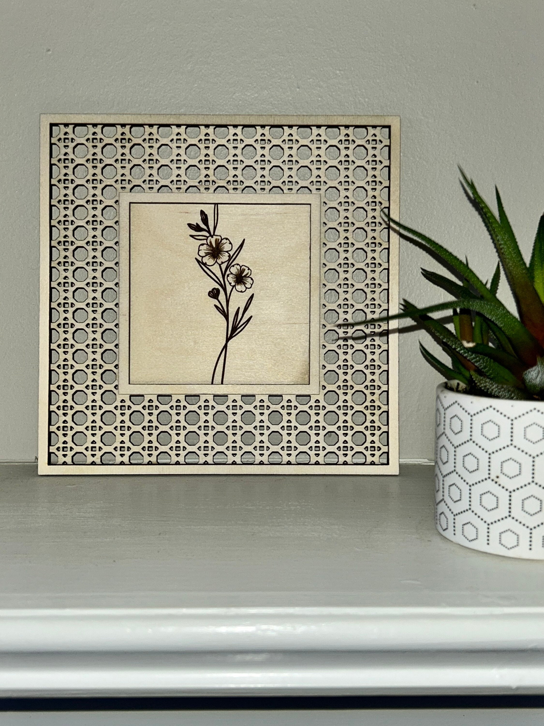 Rattan Picture With Engrave Flower Boho Decor Shelf Sitter Wall Hanging ...