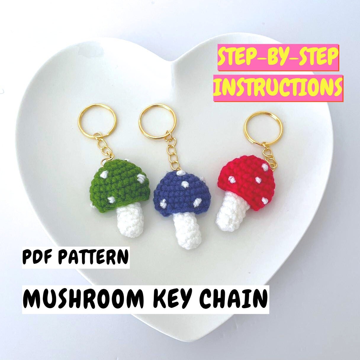 Crochet Pattern Mushroom Key Chain Cute Key Ring - Etsy
