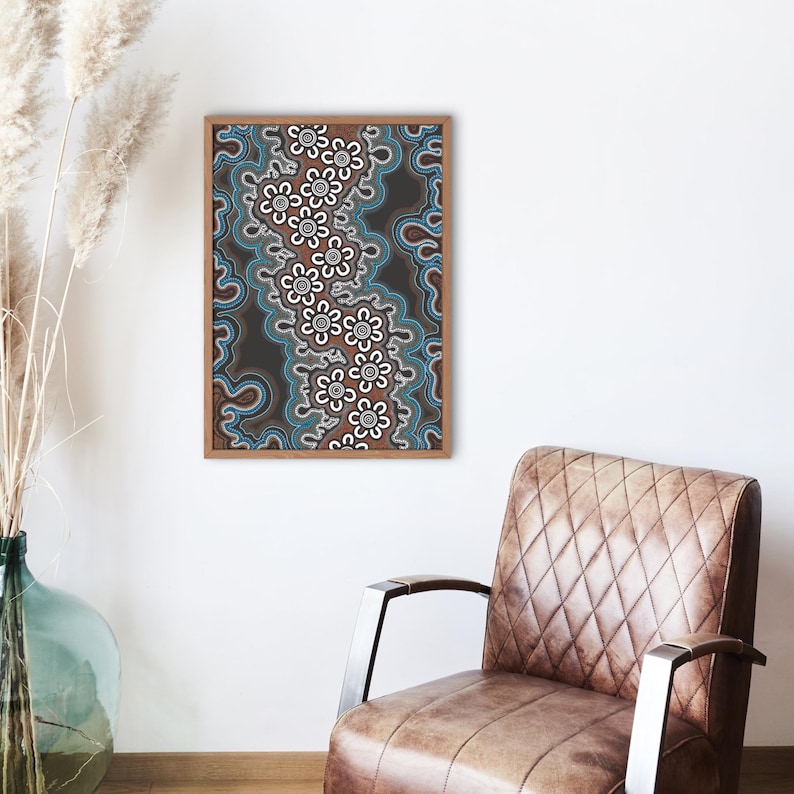 Aboriginal Australian Artwork Print - Neutral Colour and Blue Tones ...