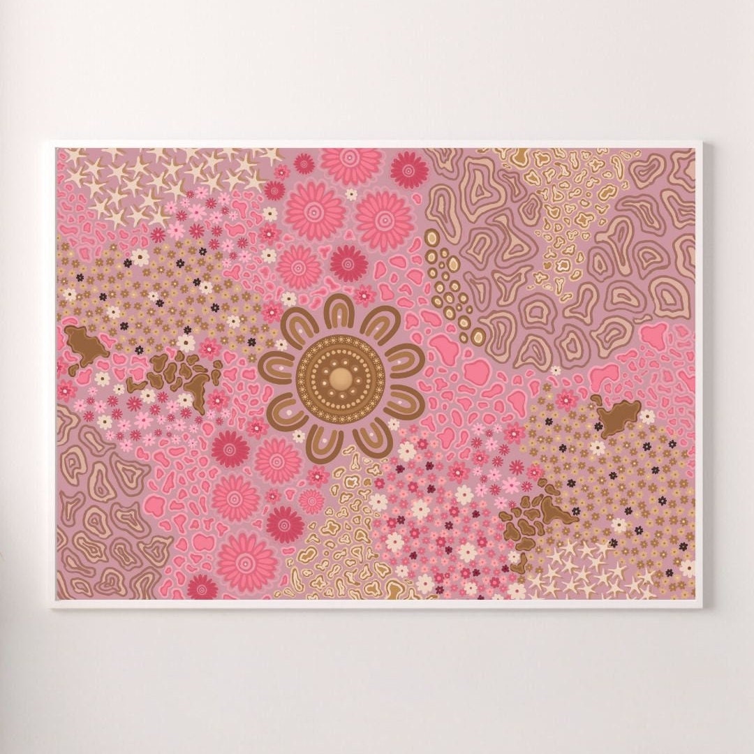 Petals of Country - Aboriginal Painting Australia Artwork Print - Pink ...