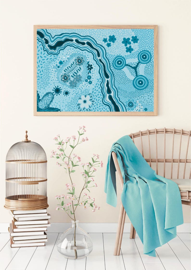 Indigenous Aboriginal Artwork - Print - Ocean Colour Tones- Wiradjuri ...
