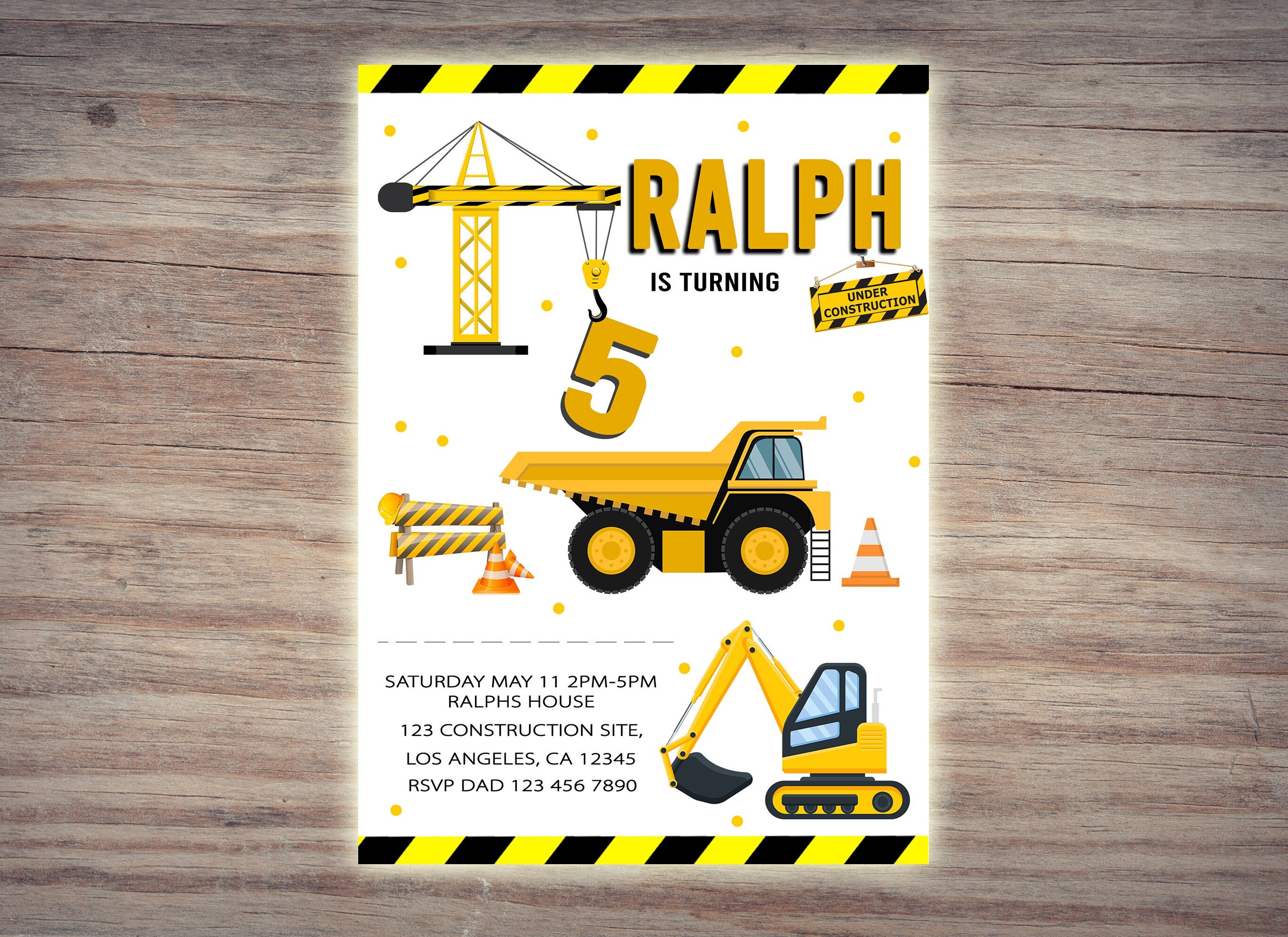 Construction Birthday Invitation, Construction Invitation, Yellow Dump ...