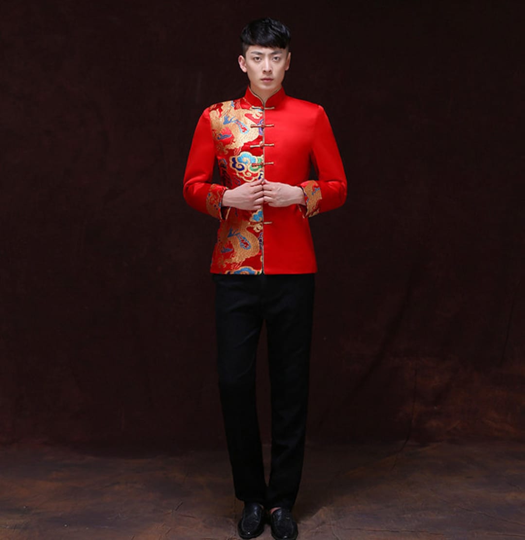 Mens Wedding Suit, Chinese Wedding Suit, Wedding Tang Jacket, Golden ...