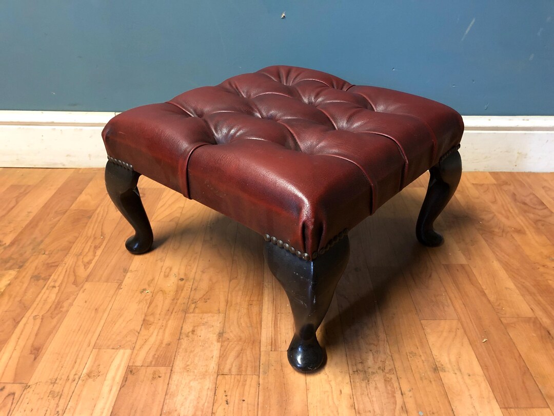 Oxblood Red Leather Footstool Chesterfield Style - Etsy UK