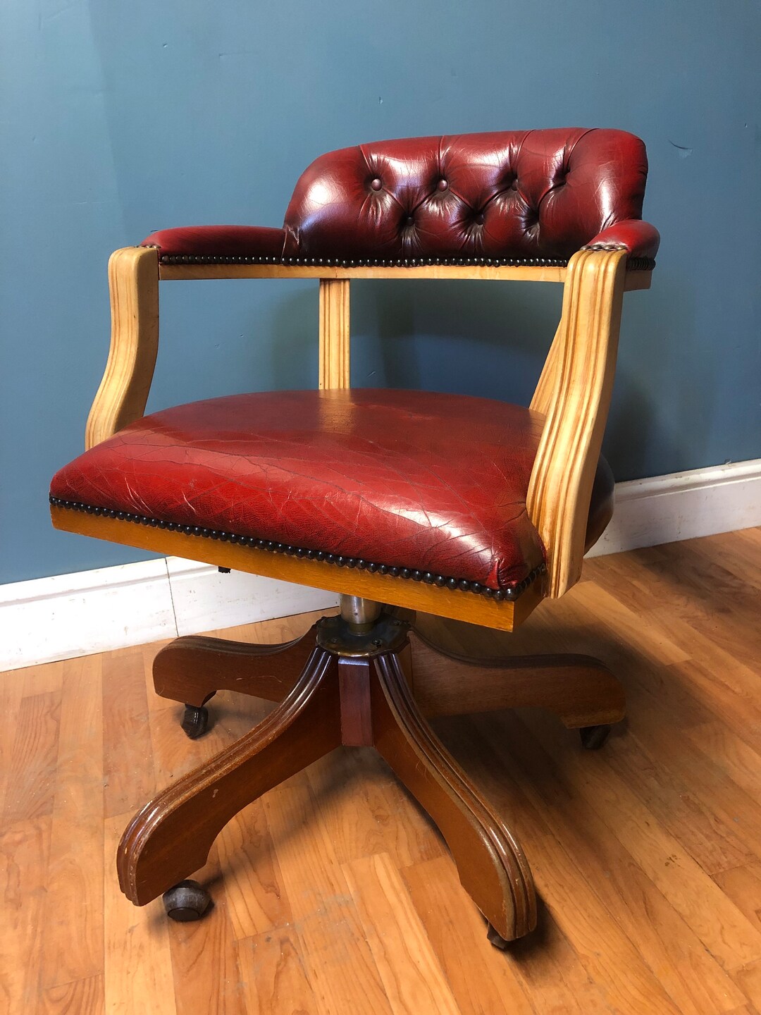 Red Leather Chesterfield Swivel Desk Chair - Etsy
