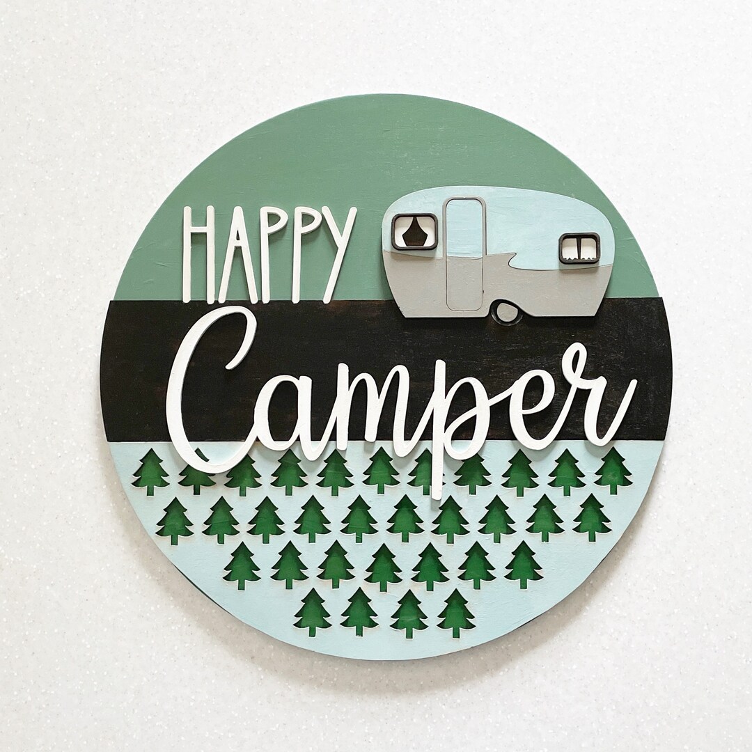 Happy Camper Door Sign • Large • Camping Decor • Camper Design • Damask ...