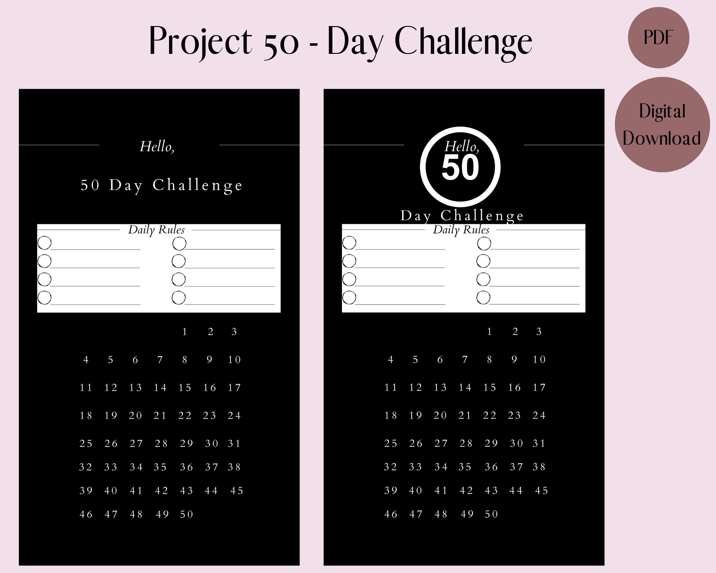 50 Day Challenge Tracker Printable Printable Habit Tracker - Etsy UK