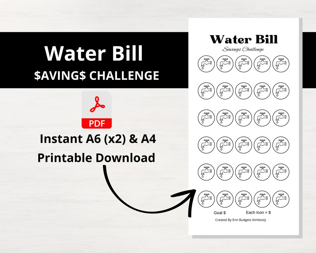 Water Bill Savings Challenge A4 A6 X 2 Printable PDF - Etsy