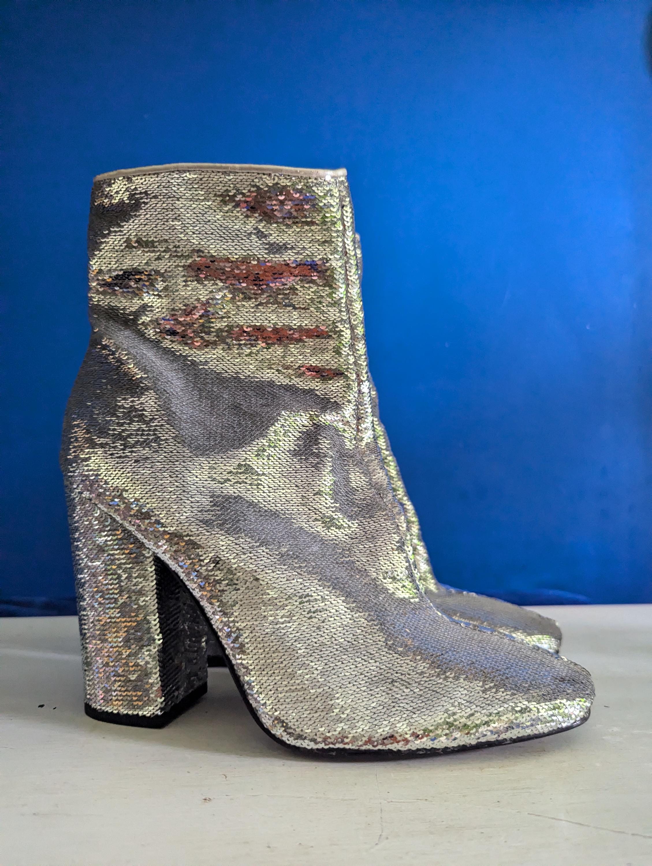 Silver Sequin Ancle Boots By - Etsy