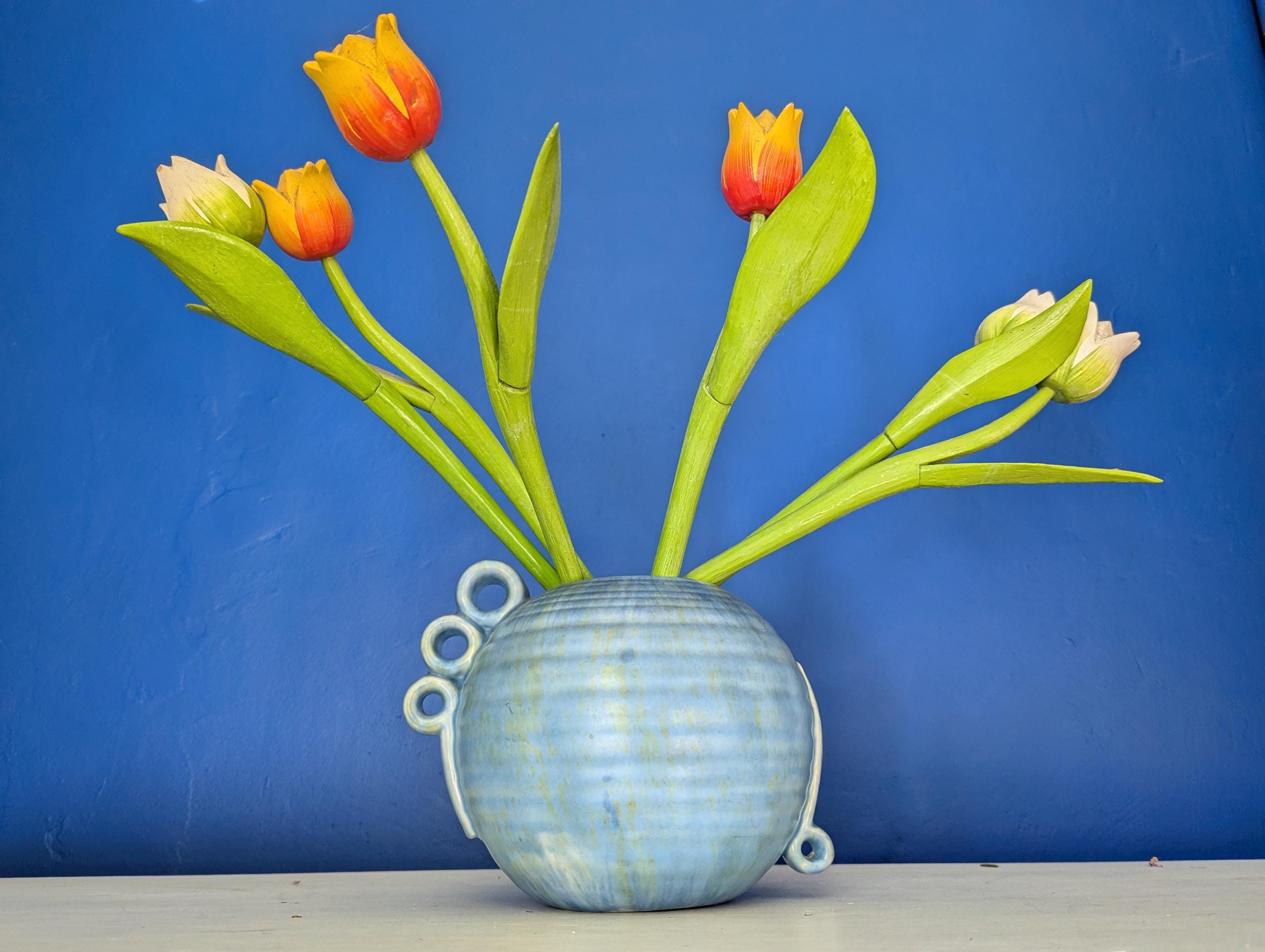 Vintage Crown Devon Art Deco Vase: Soft Blue Ceramic With Circular ...