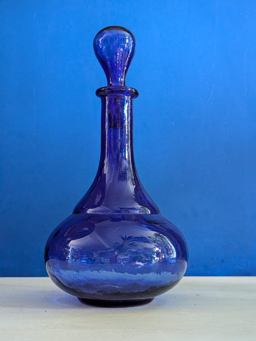 Vintage Cobalt Blue Decanter With Glass Stopper - Etsy