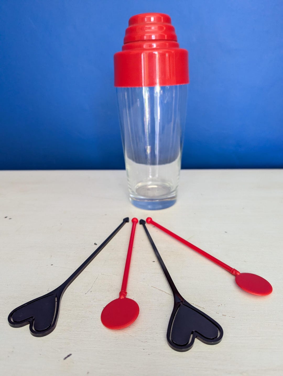 1960s Retro Cocktail Shaker Set: Red Barware With Stirrer Sticks - Etsy