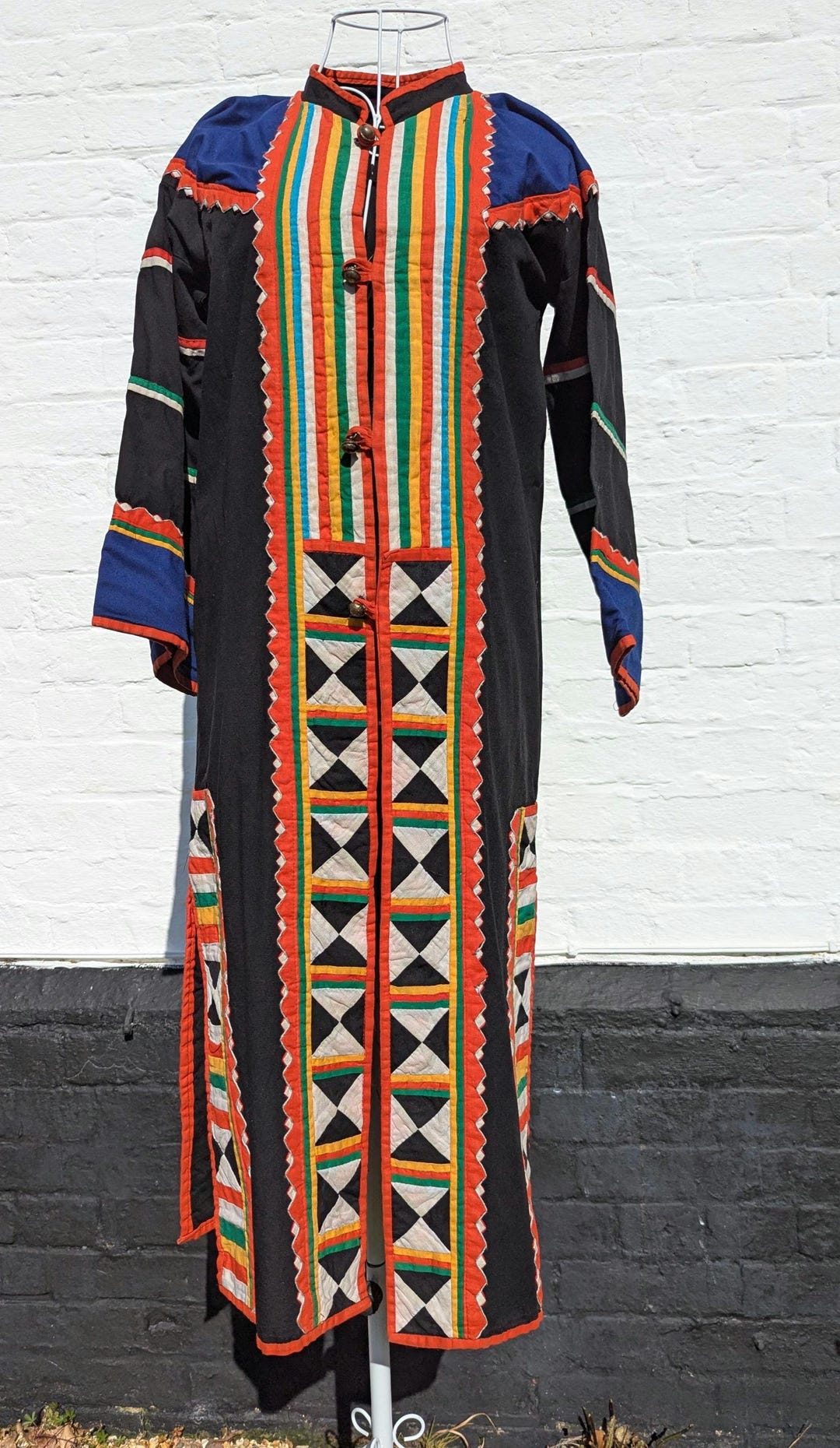 Vintage 1970s Folk Style Thai Kaftan | Geometric Patchwork Robe With ...