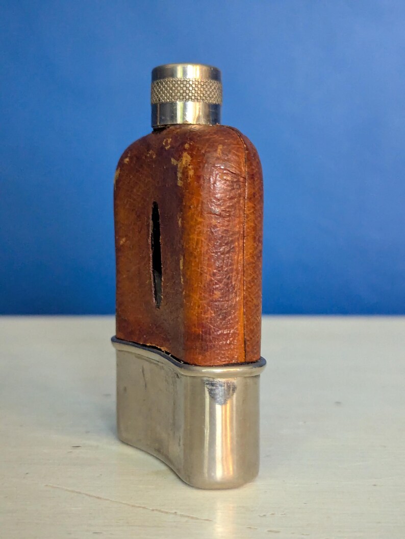 Vintage Leather-cased Hip Flask With Glass Viewing Window | Silver-tone ...