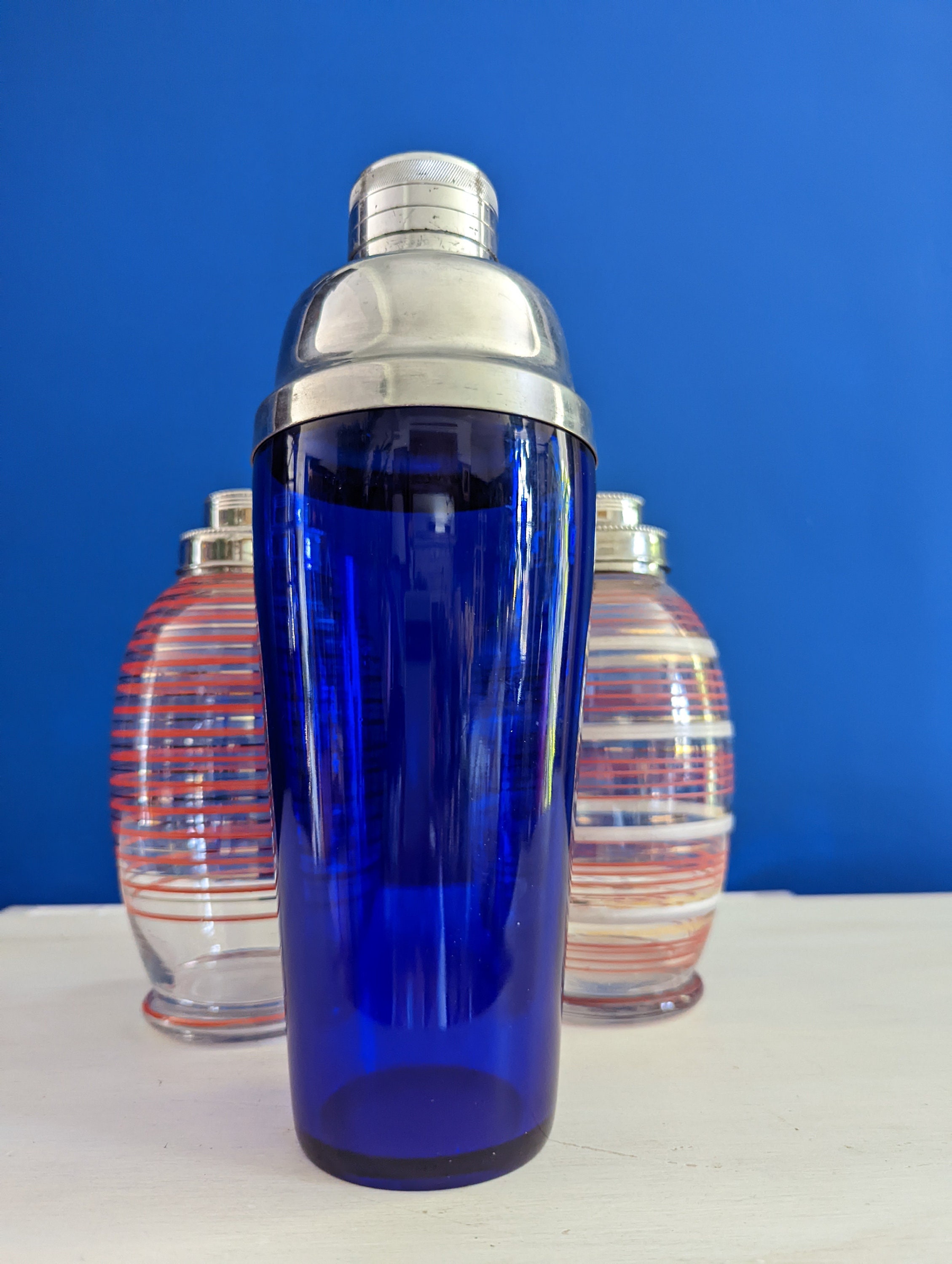 RARE Tall Vintage Cobalt Blue Glass Cocktail Shaker - Etsy