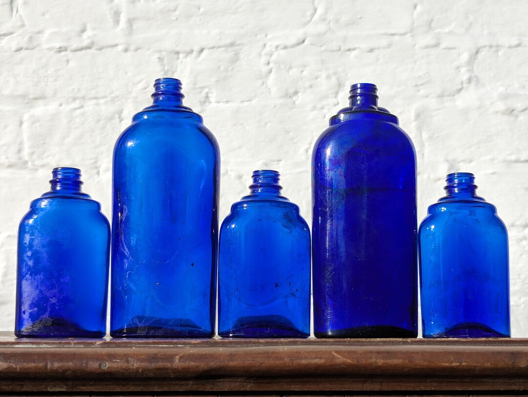 Set of 5 Vintage Cobalt Blue Optrex Bottles – Apothecary, Decorative ...