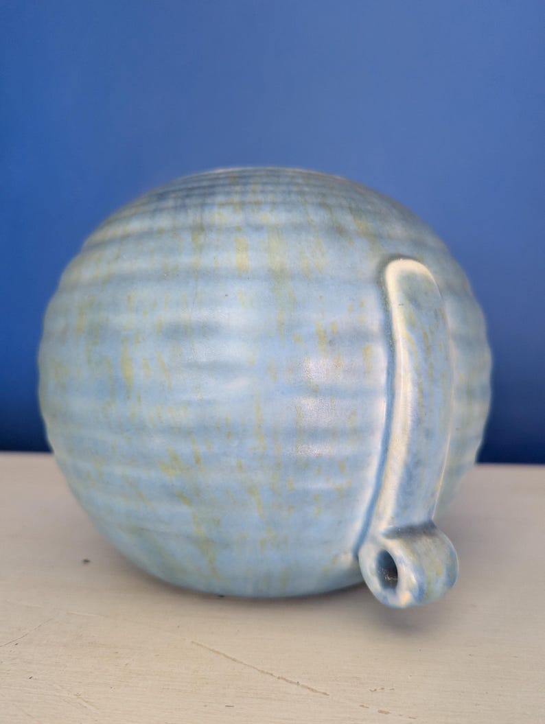 Vintage Crown Devon Art Deco Vase: Soft Blue Ceramic With Circular ...