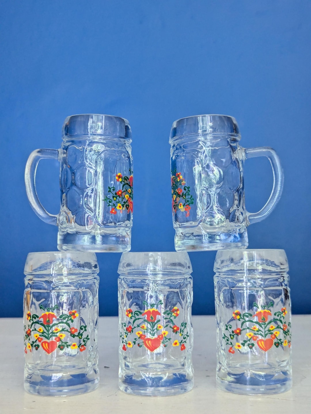 Vintage Mini Beer Stein Shot Glasses – Floral Design – Oktoberfest ...