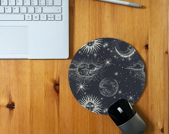 Black Gold Moon Sun Star Celestial Mouse Mat Rectangle or Round ...
