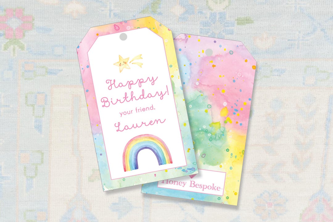 Watercolor Rainbow Birthday Gift Tag / Printable Rainbow Birthday Gift ...