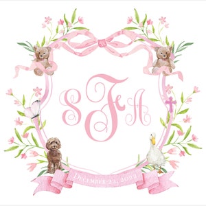 Personalized Watercolor Crest Monogram Baby Art Print / Nursery Art ...