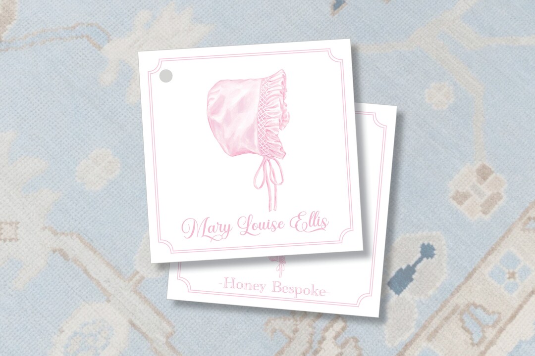 Personalize Watercolor Bonnet Gift Tag | Pink Baby Shower Enclosure ...