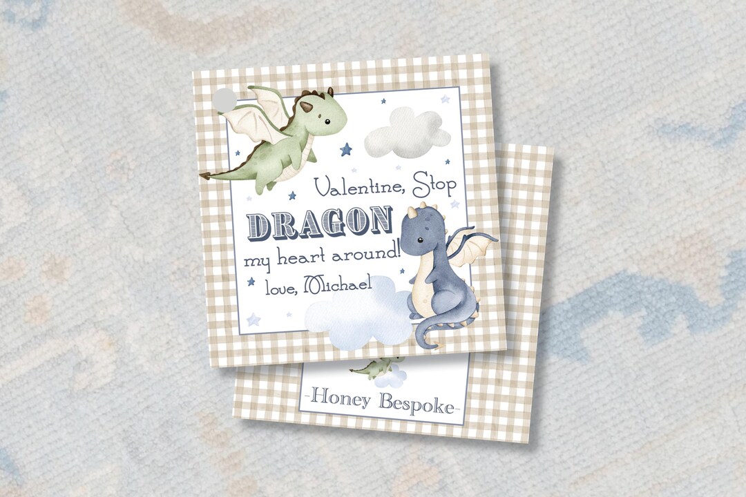 Adorable Dragon Valentine's Day Gift Tag for Kids / Preppy and Dragon ...