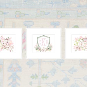 Grandmillennial Crest Nursery Art Print / Grandmillennial Floral Art ...