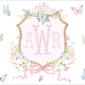 Watercolor Crest Monogram Baby Art Print / Nursery Art / Girl Art Print ...