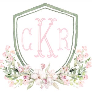 Grandmillennial Crest Nursery Art Print / Grandmillennial Floral Art ...