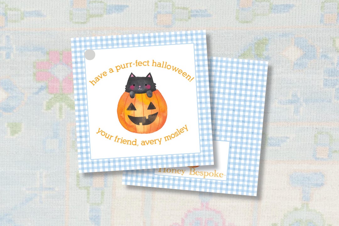 Preppy Cat Halloween Gift Tag / Printable Pumpkin Halloween Gift Tag ...