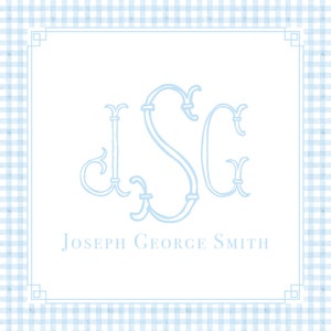 Personalized Monogram Gift Tag / Blue Gingham Enclosure Card / Gift ...