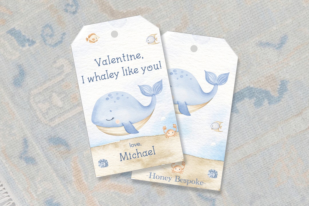 Whaley Like You Valentines Treat Tags / Watercolor Whale Valentines ...