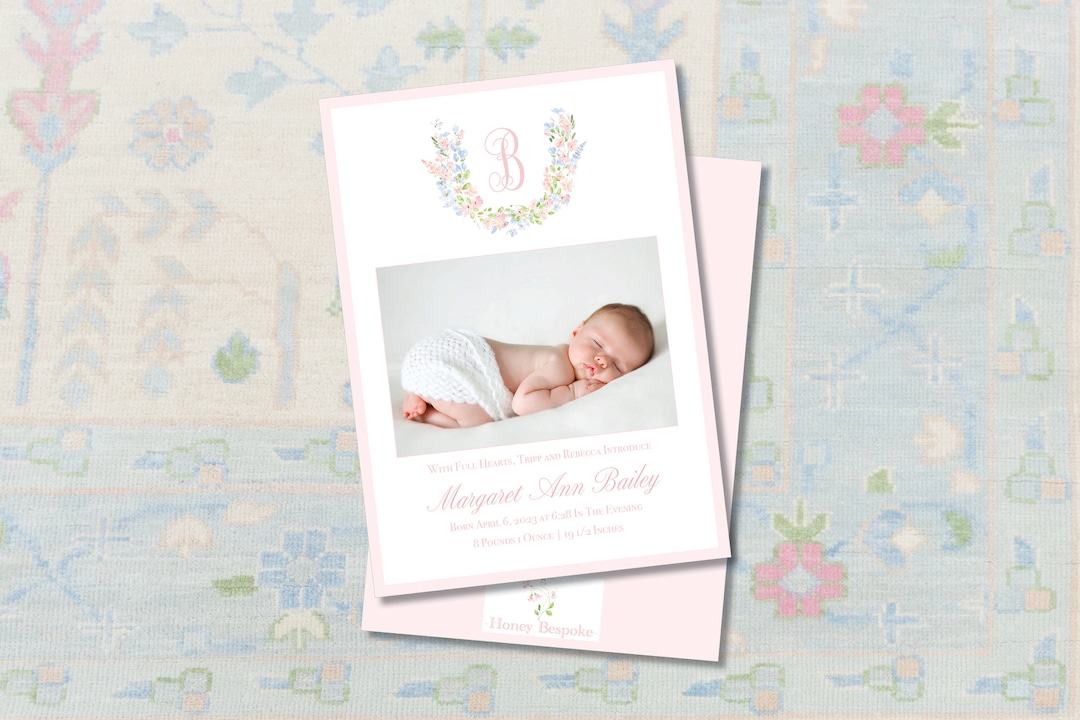 Watercolor Personalized Baby Birth Announcement / Watercolor Floral ...