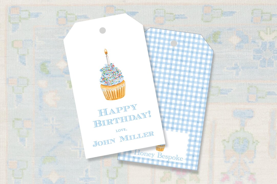 Watercolor Cupcake Birthday Gift Tag / Birthday Gift Bag Tags / Girly ...