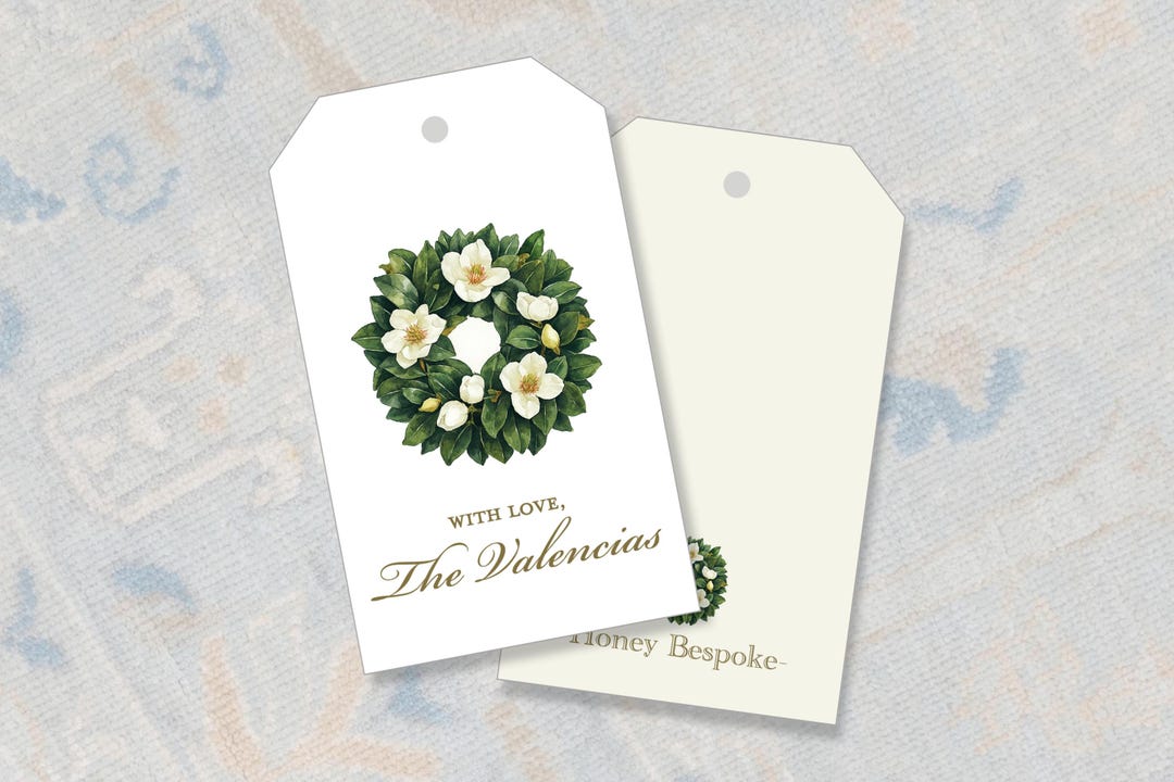 Magnolia Wreath Gift Tags | Personalized Floral Gift Tag - Etsy