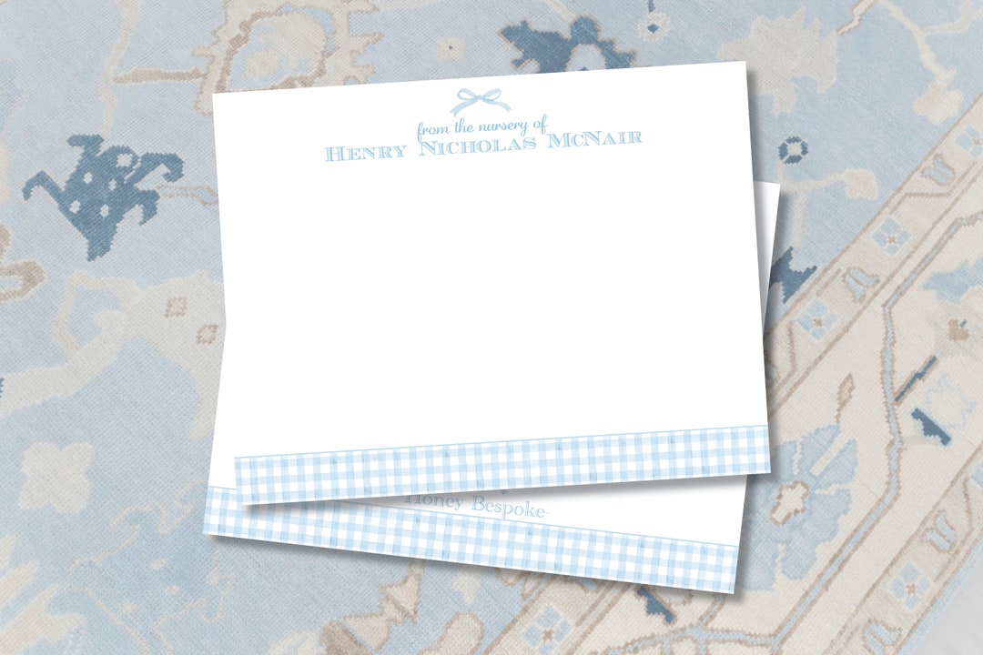 Preppy Notes From the Nursery / Blue Gingham Baby Stationery / Southern ...