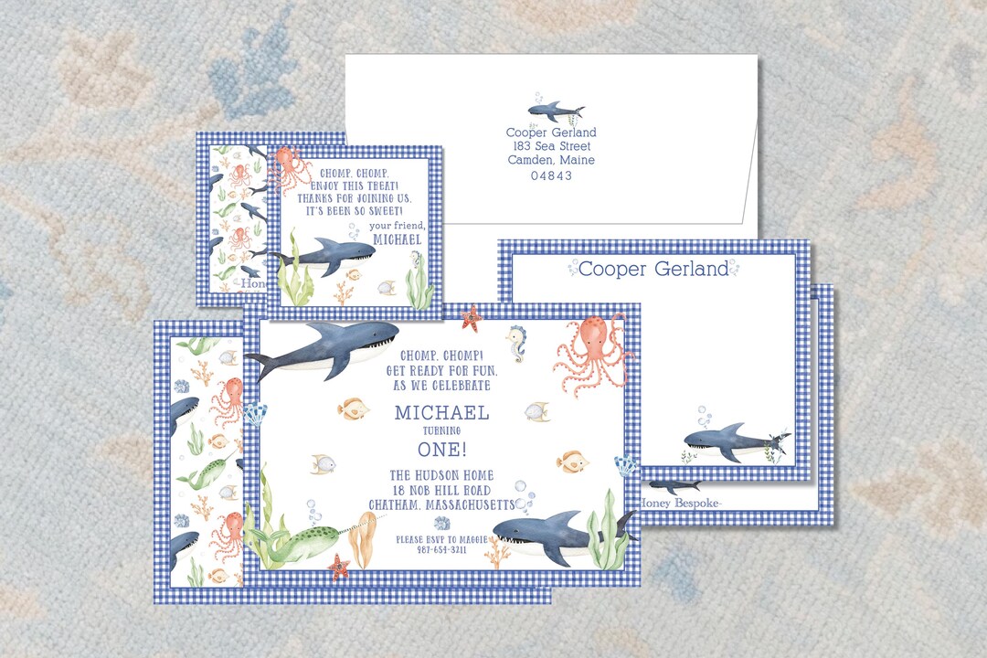 Preppy Shark Themed Birthday Invite / Printable Shark Birthday Party ...