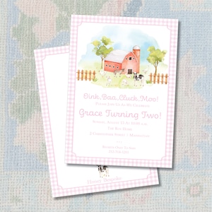 Pink Baa Moo Farm Animals Birthday Invitation / Farmer Birthday Party ...