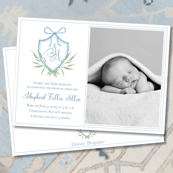 Monogram Crest Birth Announcement - Etsy