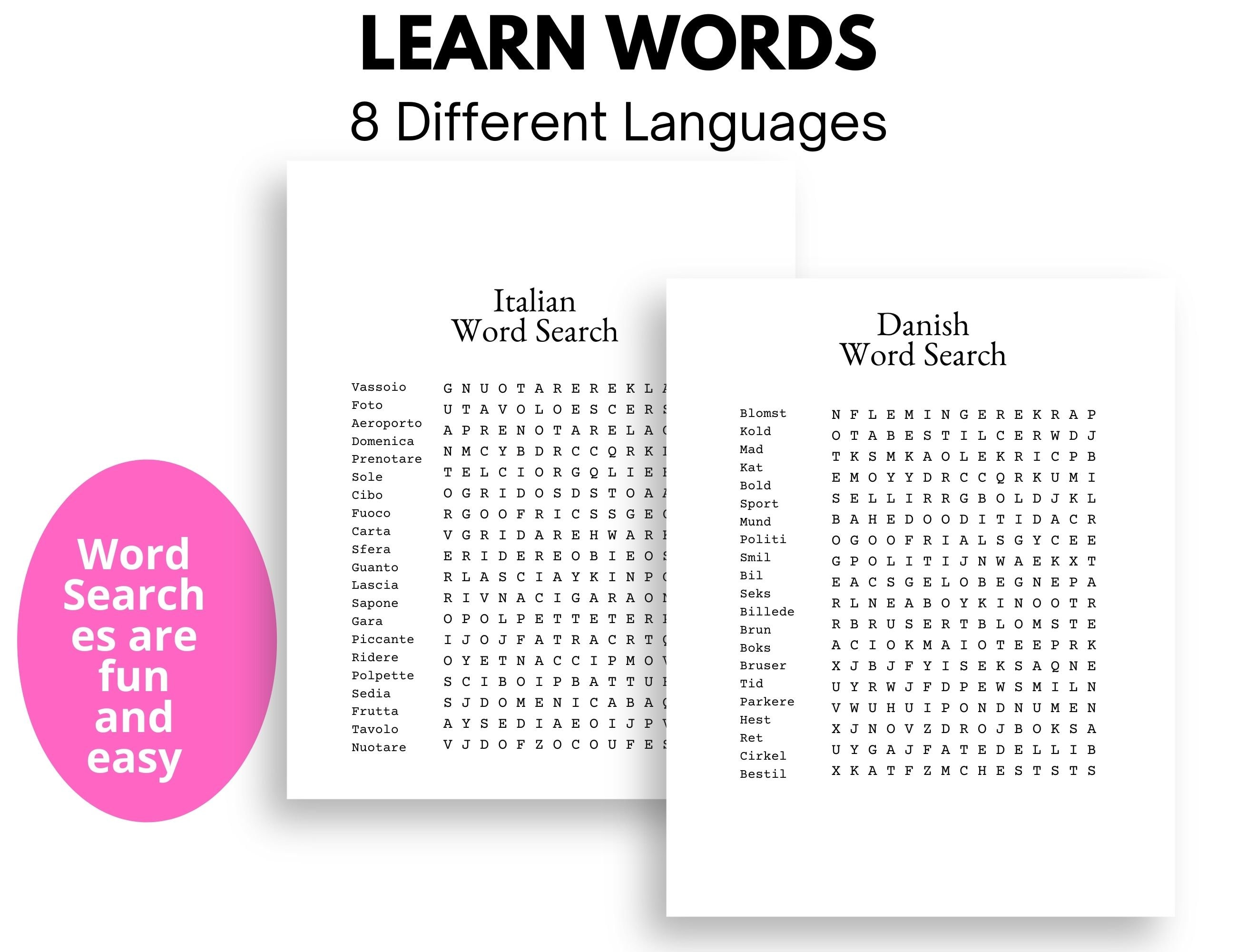 Wordsearch Printable Multi-languages Kids Adults Family Games Circle ...