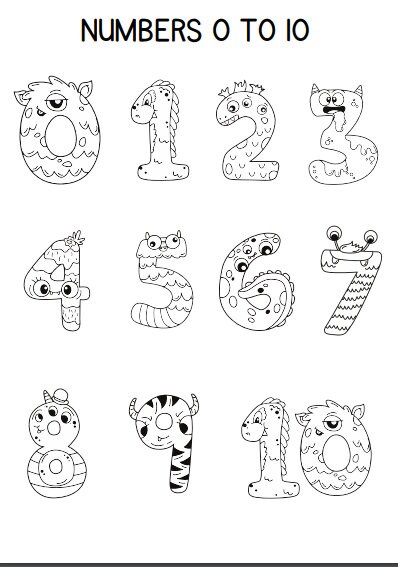Number Zero 0 to Ten 10 Monster Coloring Inspiring Funkids Book ...