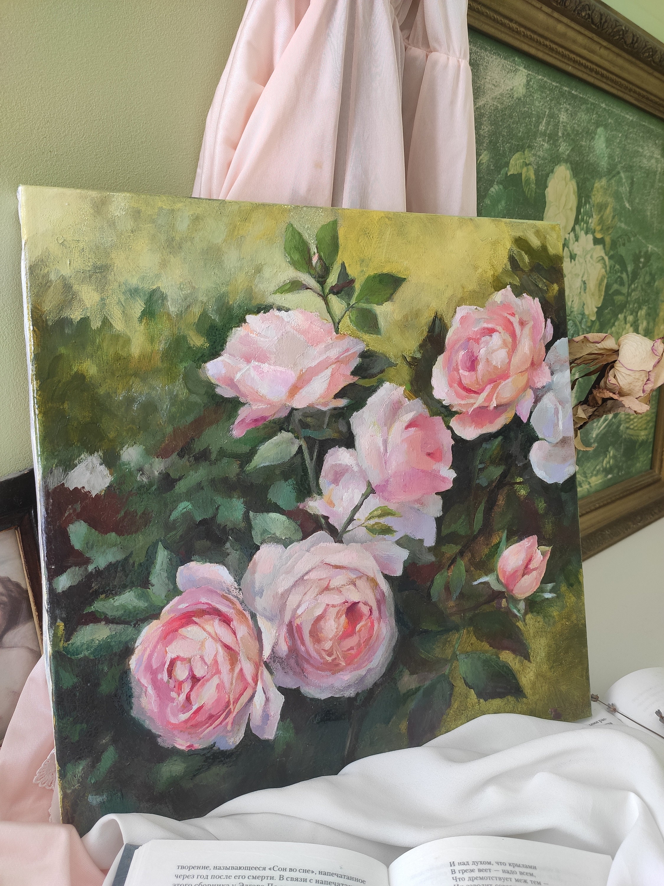 Oil Vintage Rose Painting Romantic Flowers Oil on Canvas Wall Decor ...
