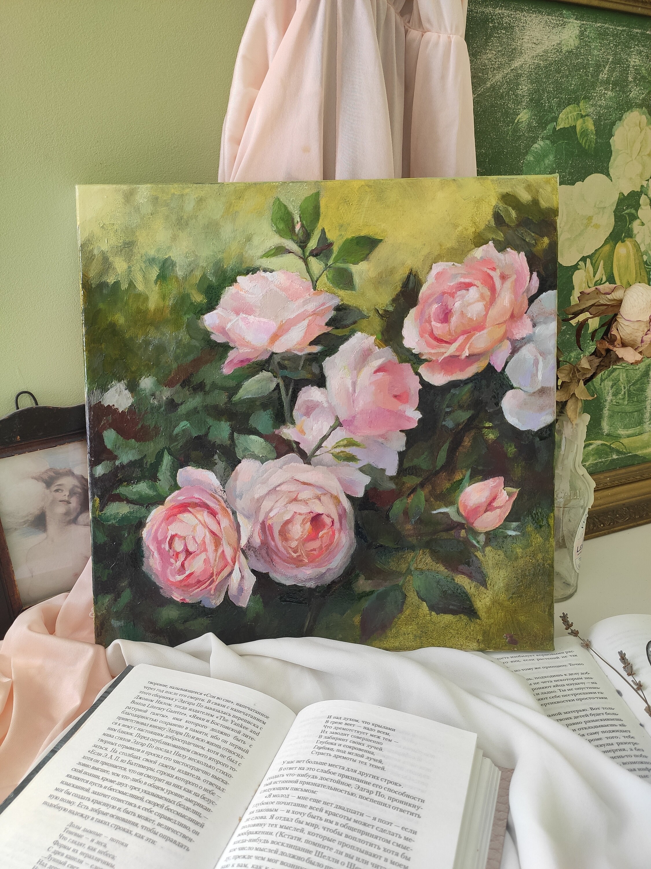 Oil Vintage Rose Painting Romantic Flowers Oil on Canvas Wall Decor ...