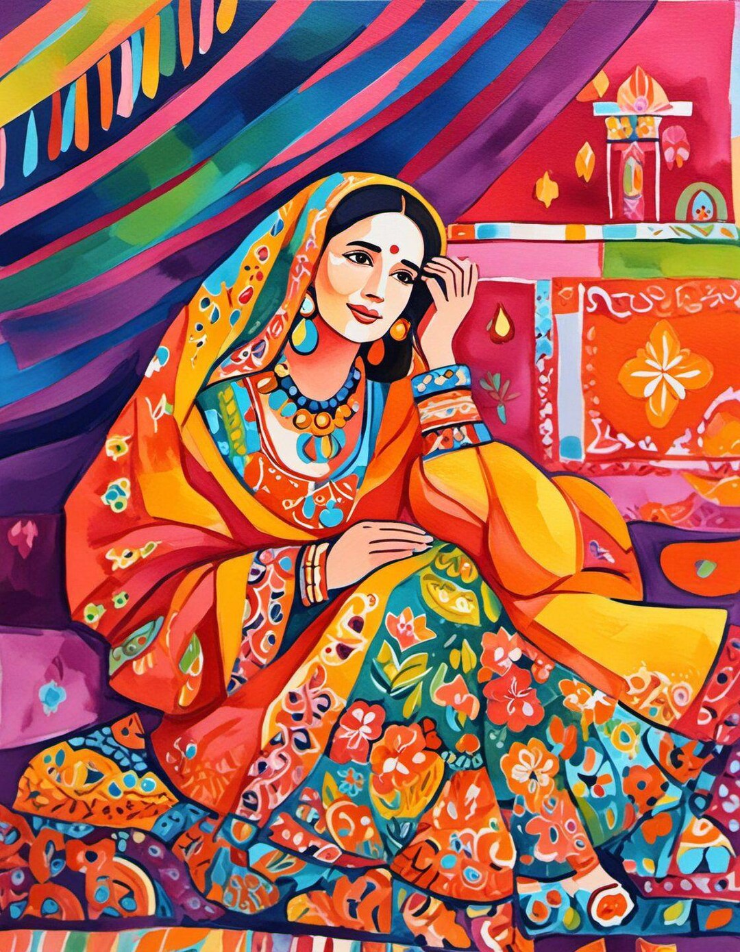Bollywood Inspired Indian Woman Art | Colorful Abstract Print (digital ...