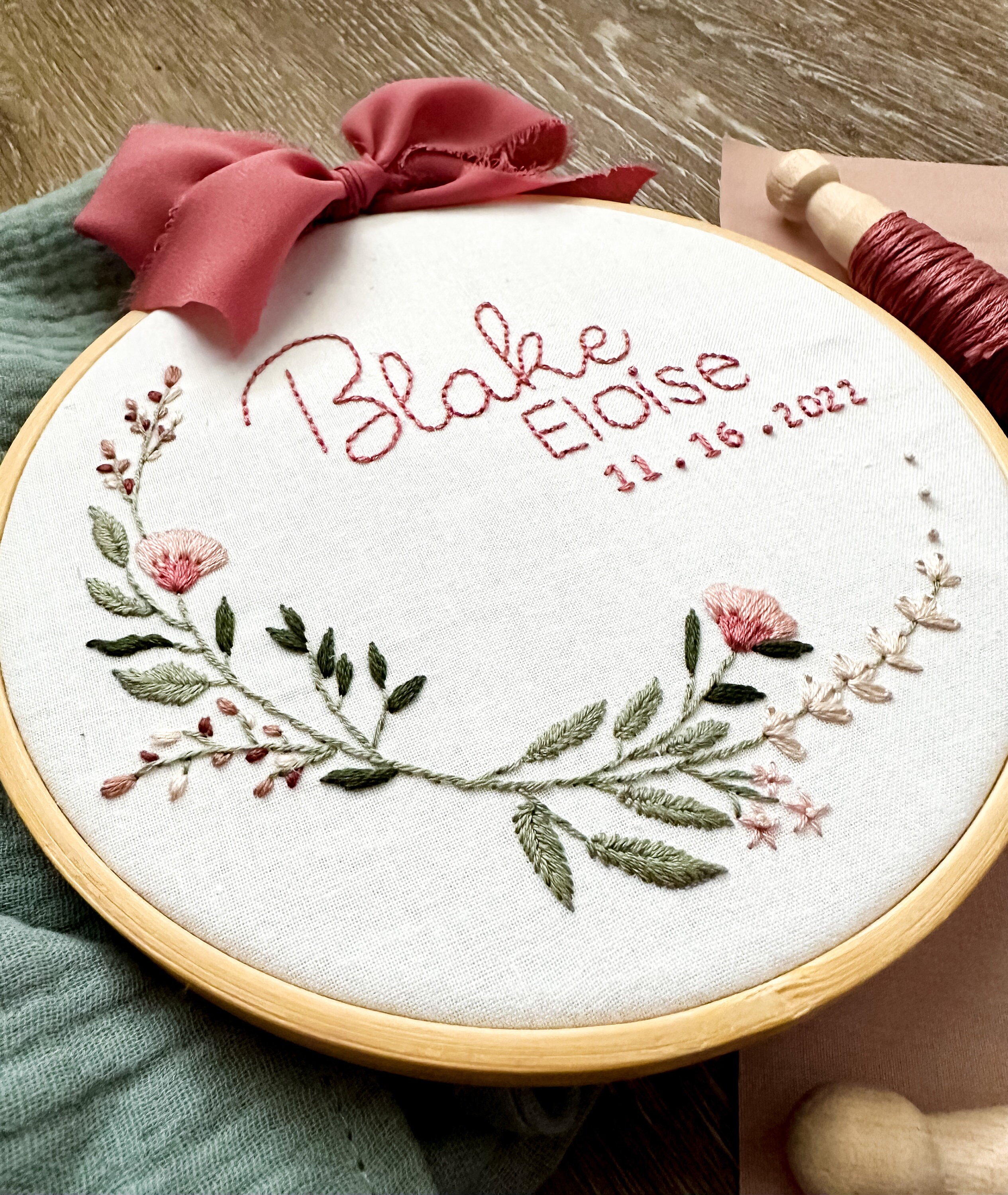 Hand Embroidered Name Hoop, Nursery Decor, Name Announcement Photo Prop ...