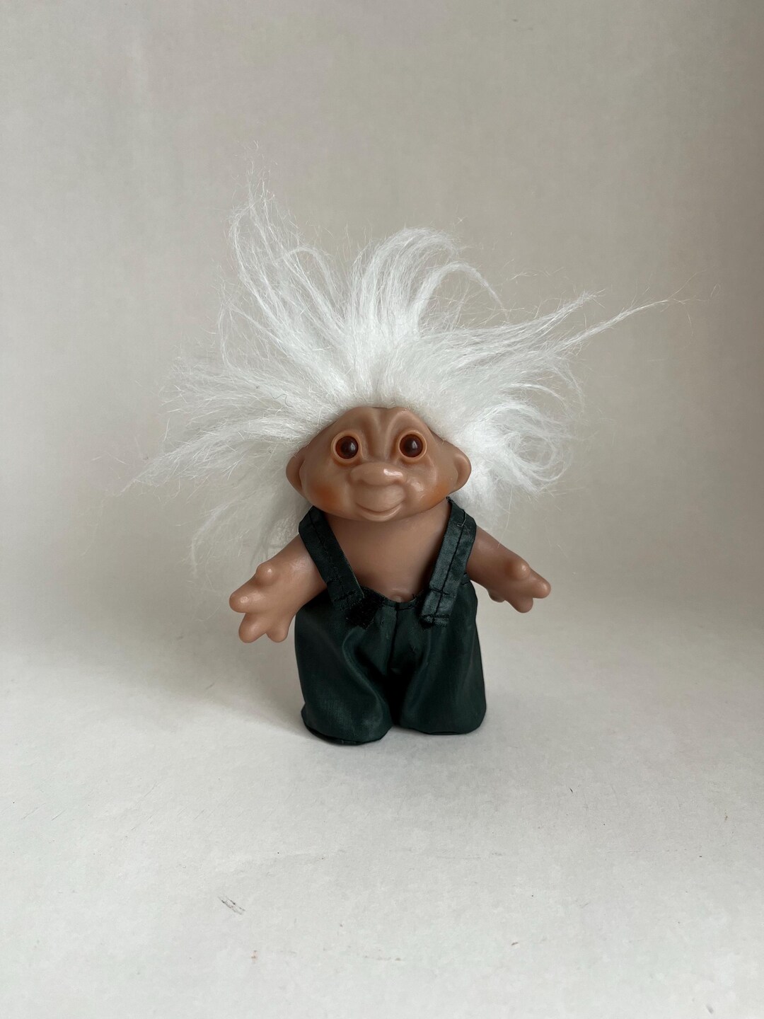 Vintage 1986 Thomas Dam Troll Doll: White Hair, Green Overalls, Danish ...