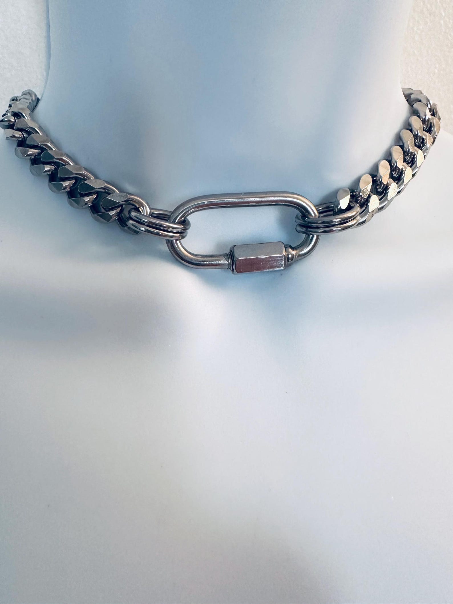 CARABINER CLIP Stainless Steel Very Heavy Chunky & Beveled Cuban Link ...