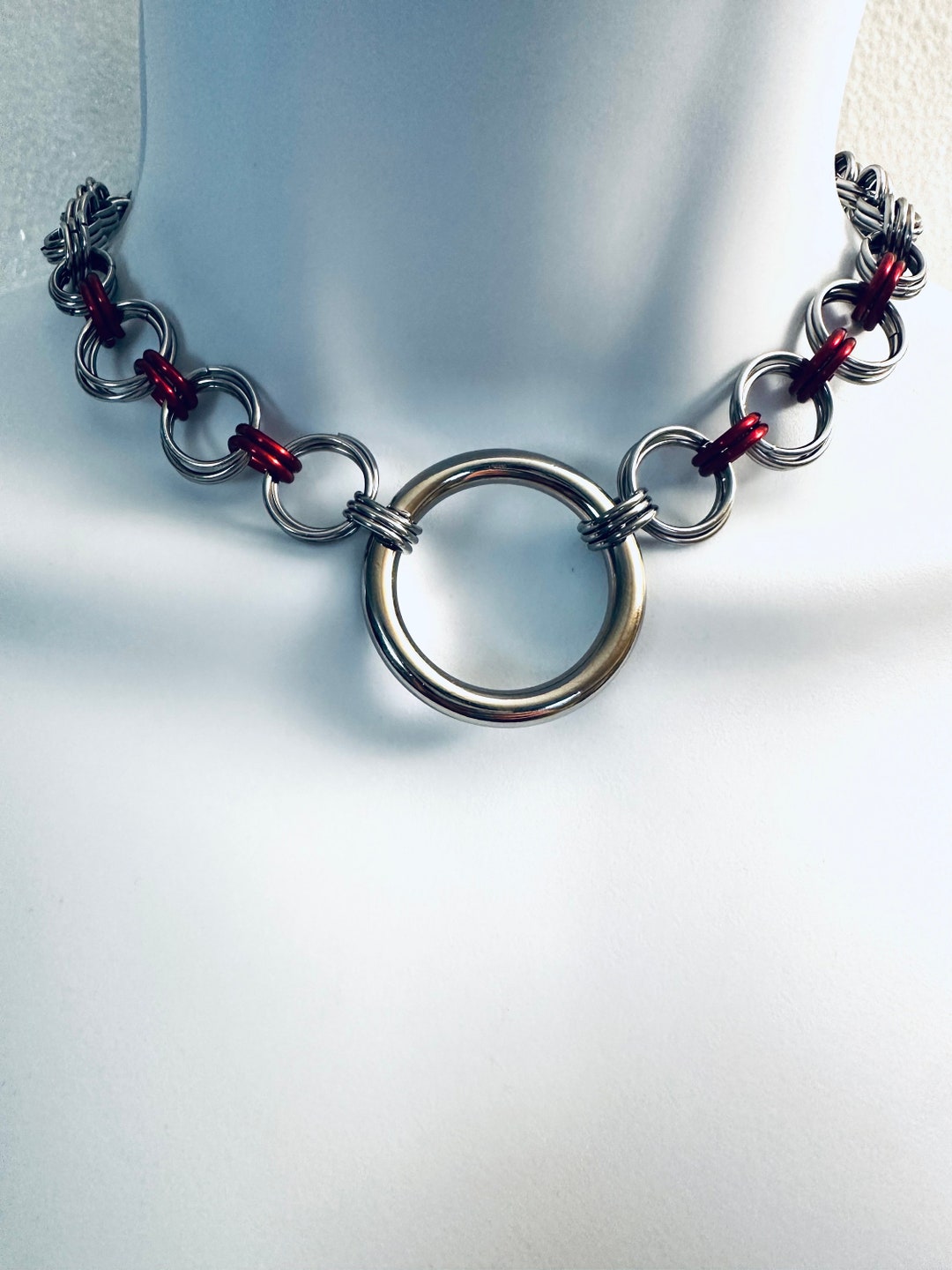 RED Chainmail O-ring Choker 17 Stainless Steel Chainmail With Red ...