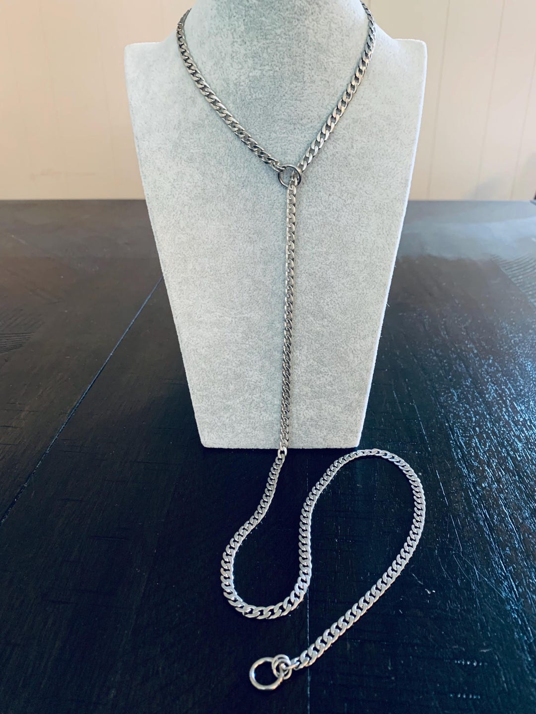SLIP CHAIN Collar Lariat Necklace All Stainless Steel Extra Long ...